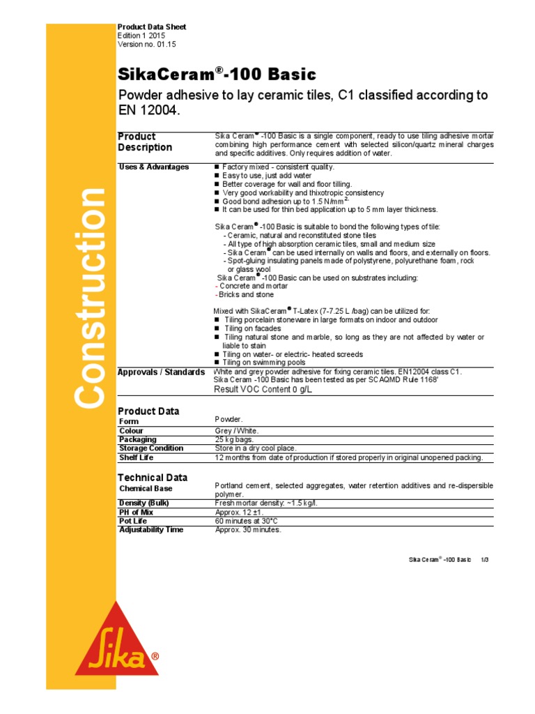 SikaCeram - 100 Basic PDF | Download Free PDF | Tile | Adhesive