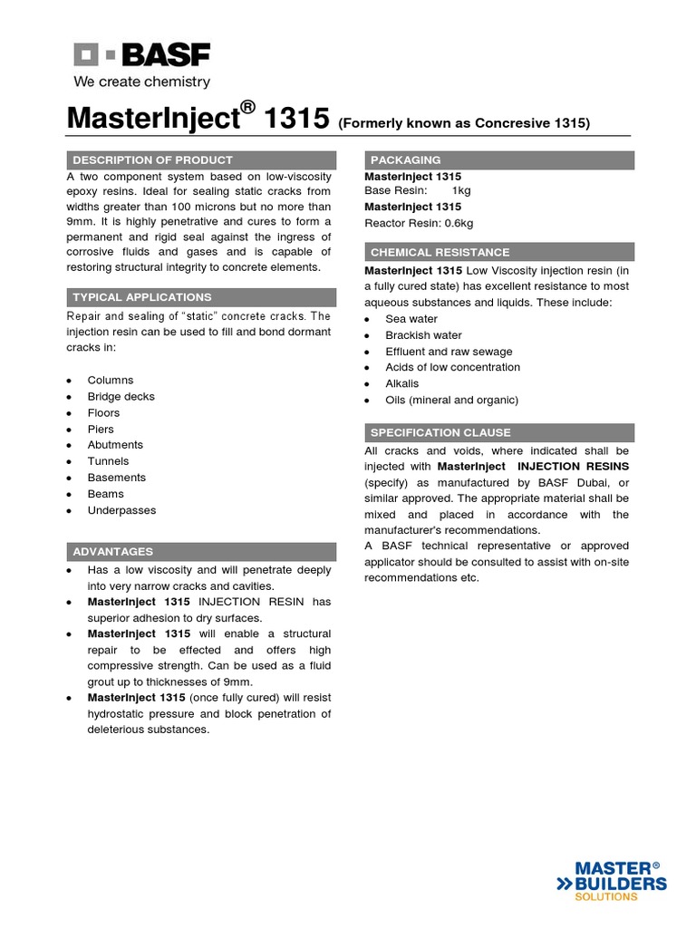 Masterinject 1315 Tds | PDF | Resin | Epoxy