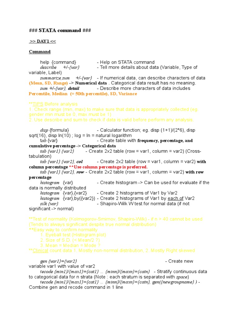 Basic STATA Command | Download Free PDF | Student's T Test | P Value