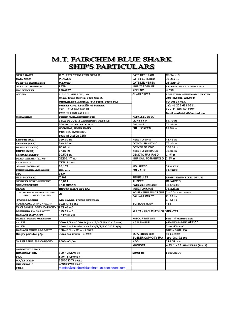 Ship Particulars | PDF | Ships | Watercraft