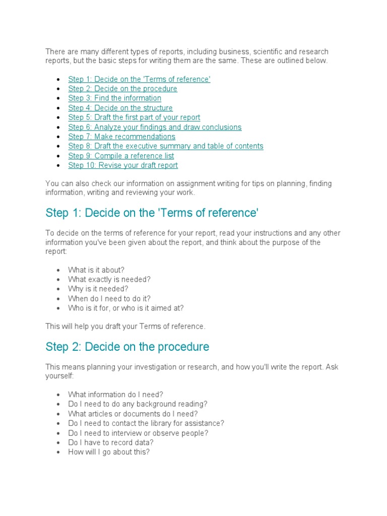 Step 1: Decide On The 'Terms of Reference' | PDF | Information | Cognition