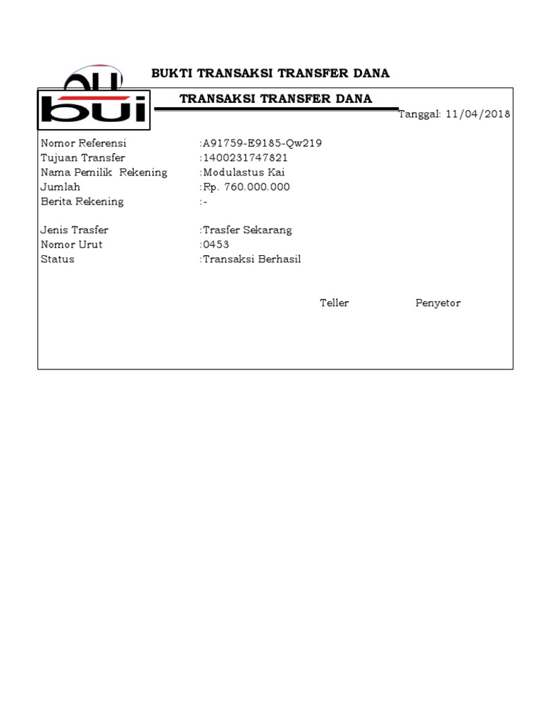 Bukti Transaksi Transfer Dana | PDF