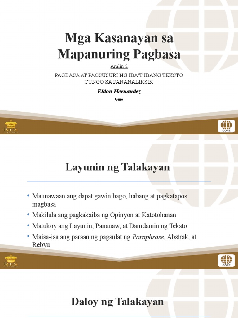 Aralin 2-Mga-Kasanayan-sa-Mapanuring-Pagbasa | PDF