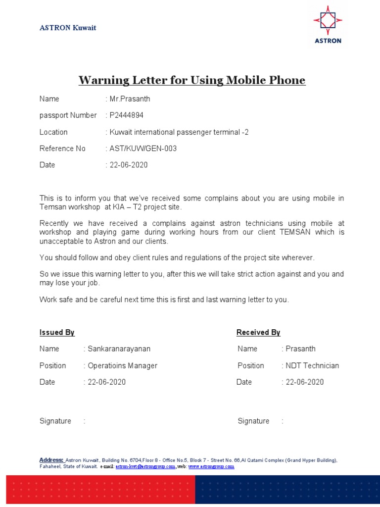 Warning Letter - Sample | PDF