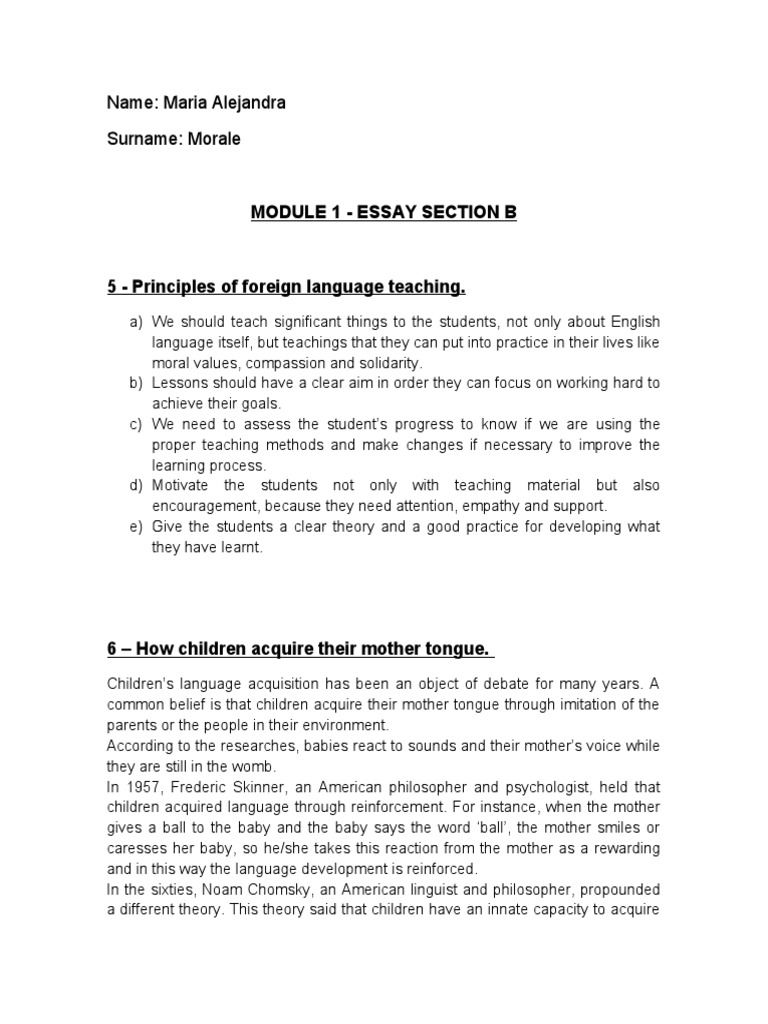 Module 1 Essay Section B | PDF | Language Acquisition | Second Language