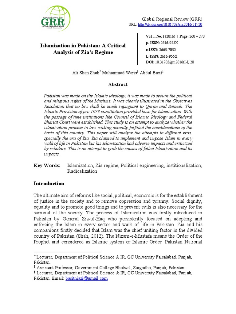 Islamization in Pakistan: A Critical Analysis of Zia's Regime | PDF ...