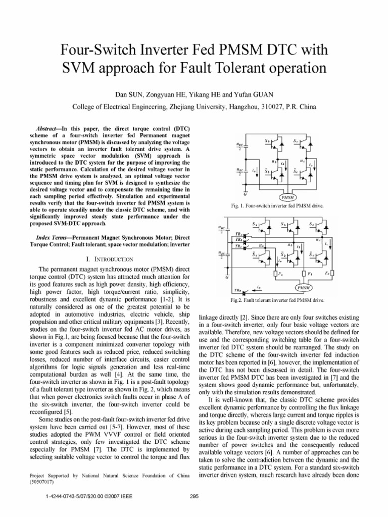 Four-Switch Inverter Fed PMSM DTC With SVM Approach For Fault Tolerant Operation | PDF | Power ...