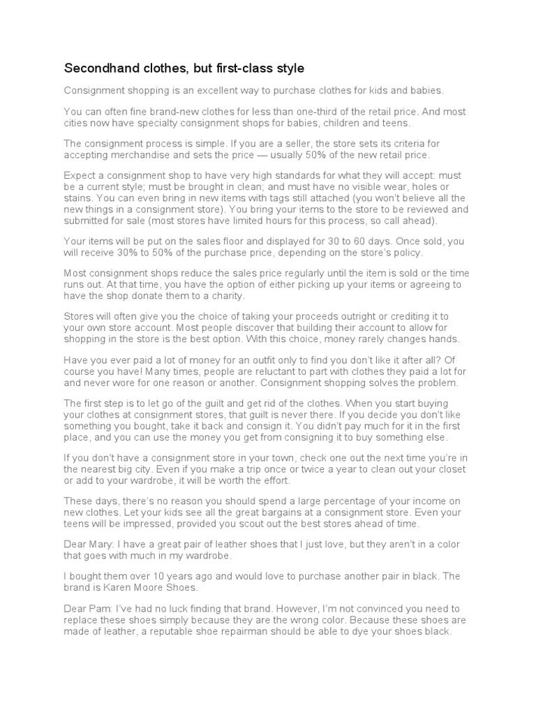 Secondhand Clothes, But First-Class Style | PDF | Retail | Prices