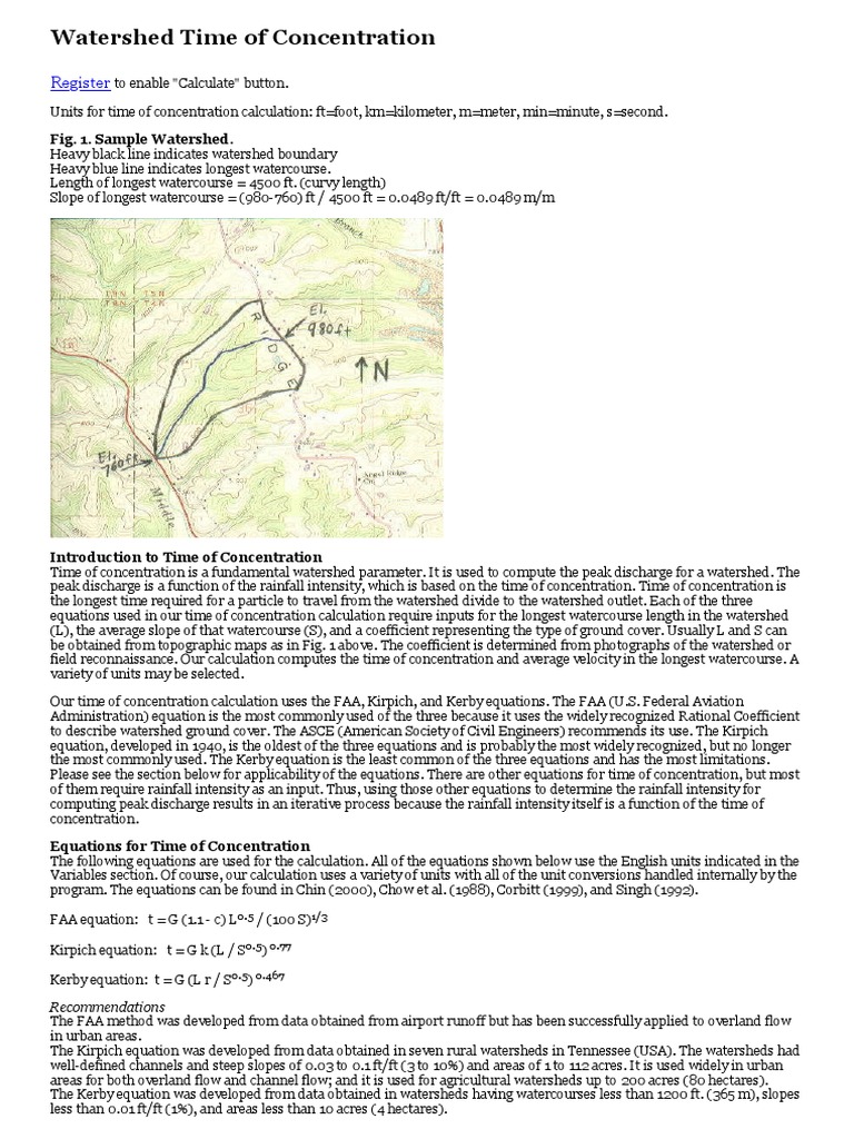 Watershed Time of Concentration | PDF | Surface Runoff | Drainage Basin