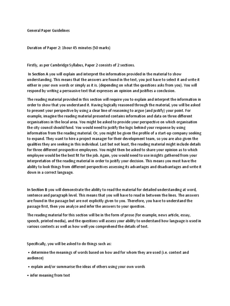 General Paper Guidelines | PDF | Question | Information