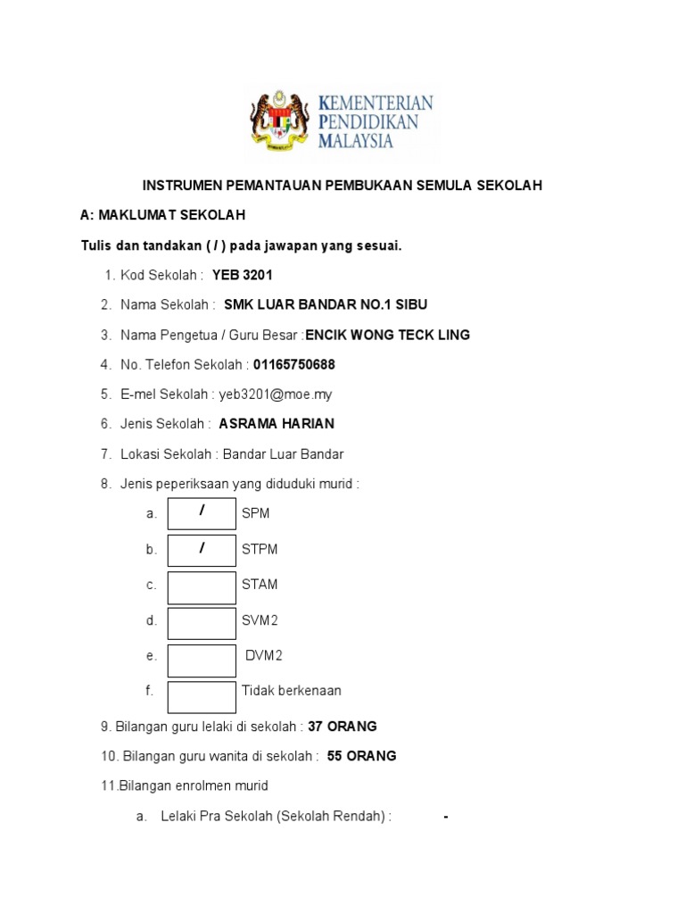 Instrumen Pemantauan Pembukaan Semula Sekolah | PDF Instrumen Pemantauan Pembukaan Semula Sekolah | PDF