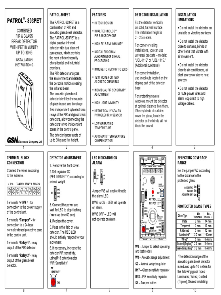 Patrol - 803PET: Combined Pir & Glass Break Detector With Pet Immunity ...