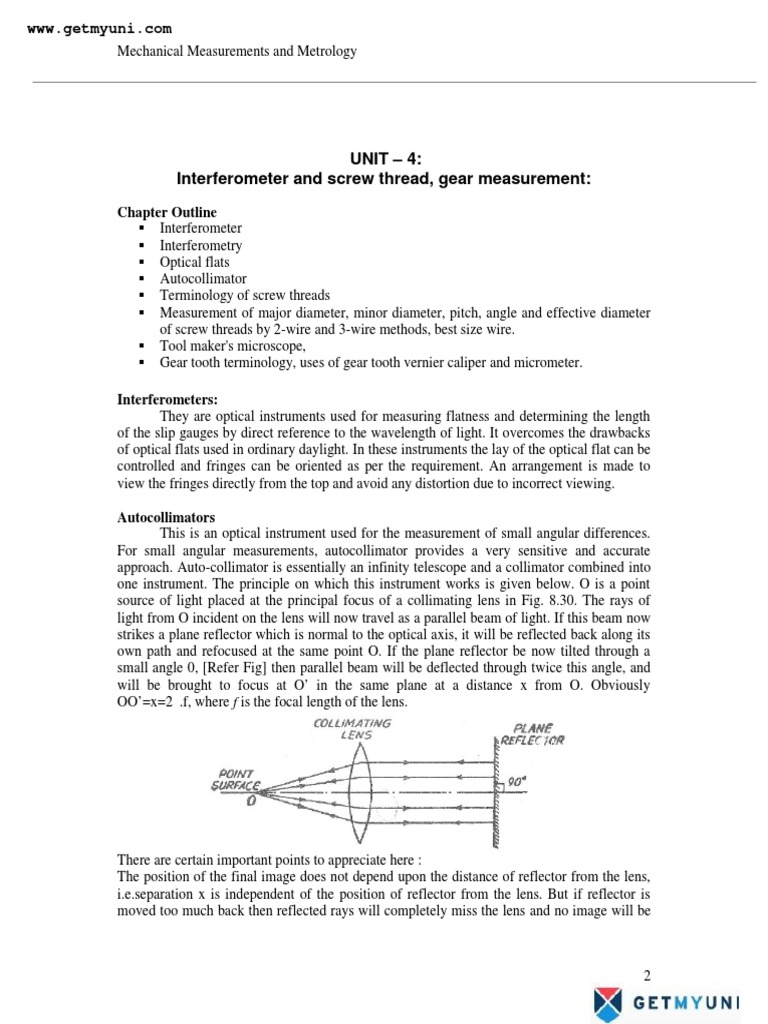 UNIT - 4: Interferometer and Screw Thread, Gear Measurement | PDF ...