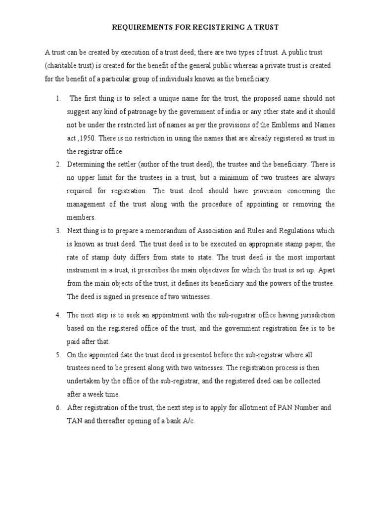 Trust Registration Guide | PDF | Trust Law | Trustee