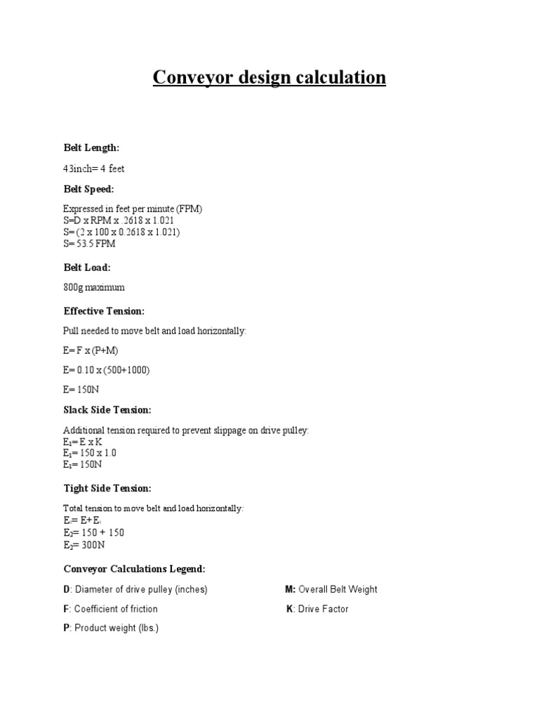 Conveyor Belt Design Calculations | PDF | Teaching Methods & Materials