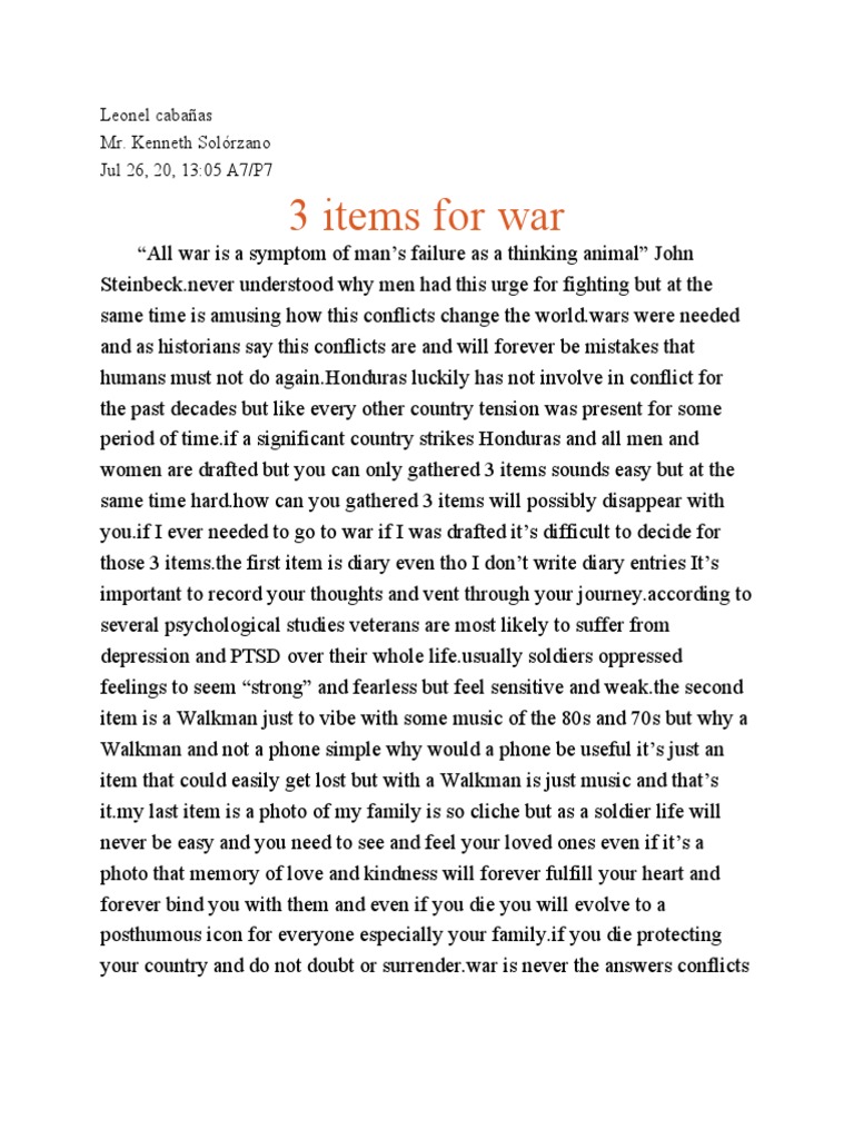 Three Essential Items for War | PDF | General Fiction