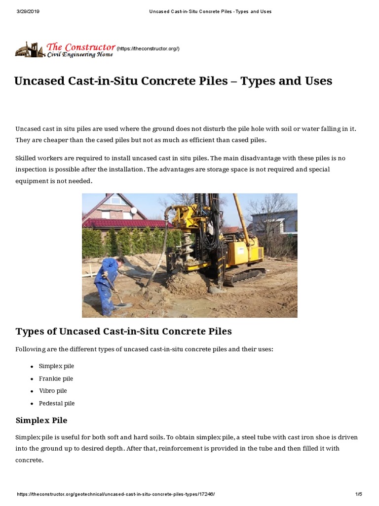 Types of Uncased Cast-in-Situ Concrete Piles | PDF | Deep Foundation ...