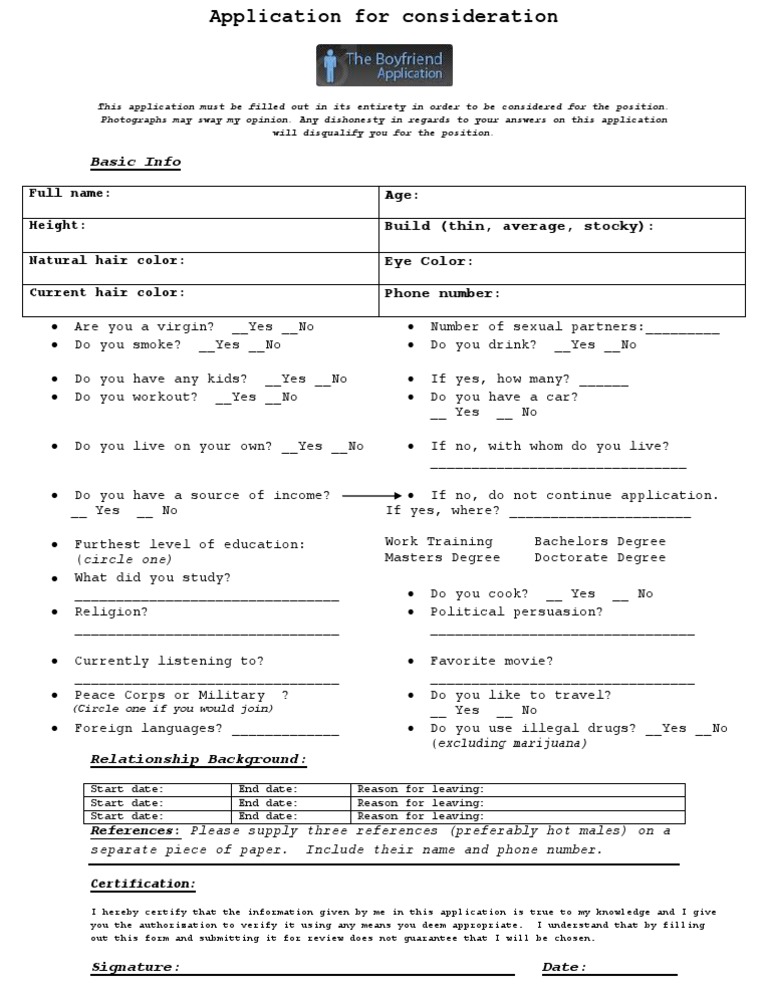 Boyfriend Application | PDF