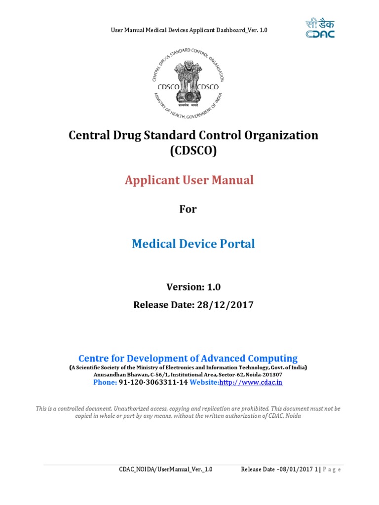 Central Drug Standard Control Organization (Cdsco) : Applicant User ...