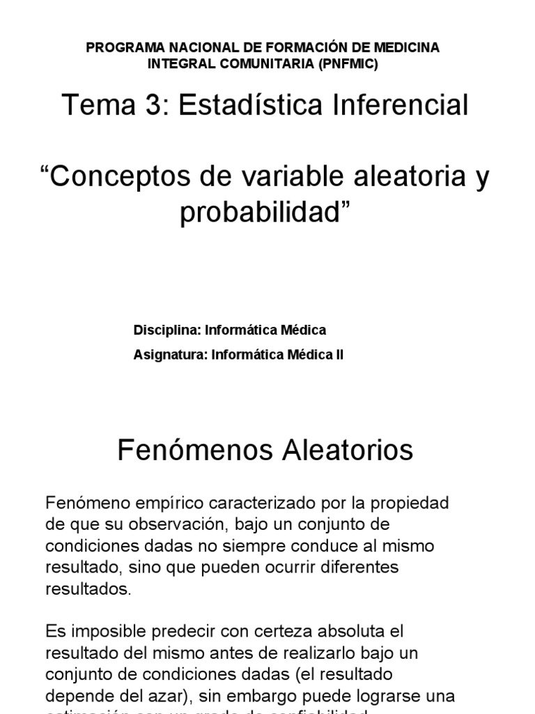 Estadística inferencial: Conceptos básicos de variables aleatorias y probabilidad | PDF ...