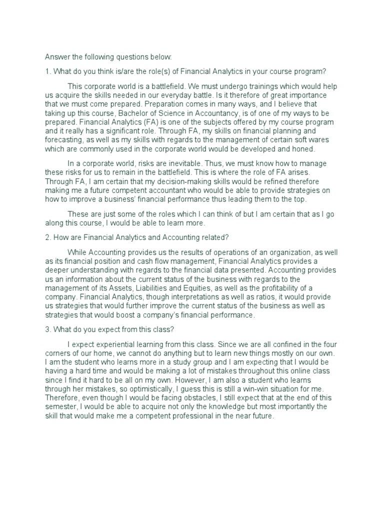 Fa Elec Reflection Paper | PDF | Analytics | Accounting