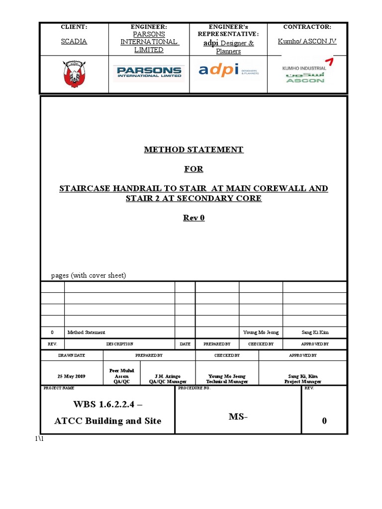 Method Statement For Staircase Handrail | PDF | Stairs | Safety