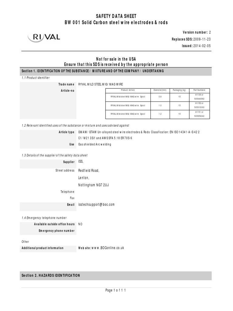 Ryval Mild Steel Welding SDS | PDF | Welding | Construction