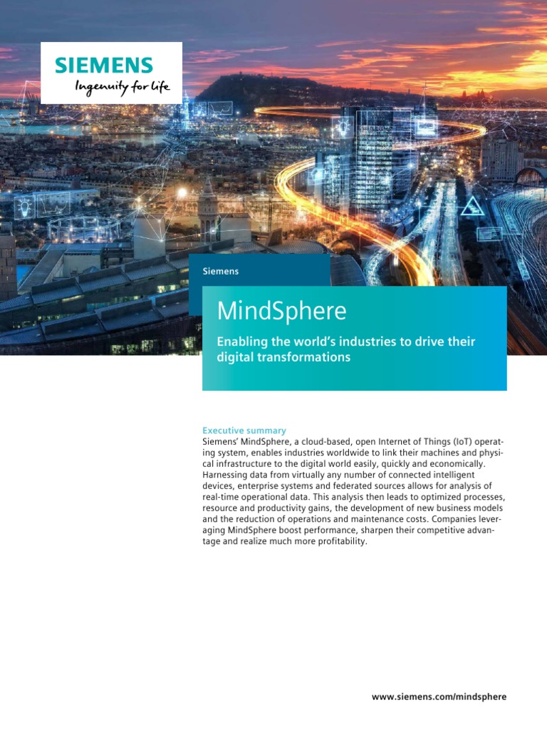 Siemens MindSphere Whitepaper tcm27-9395 PDF | PDF | Cloud Computing | Internet Of Things
