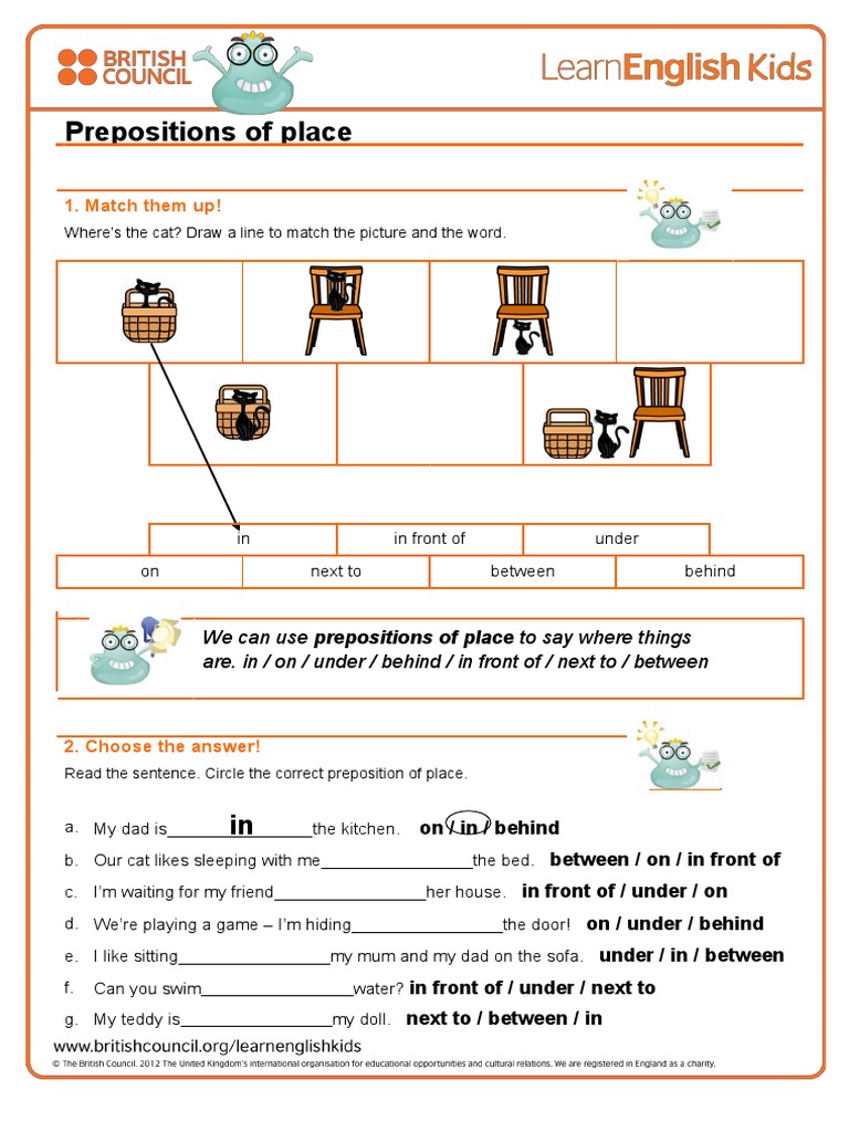 Grammar Games Prepositions of Place Worksheet | PDF