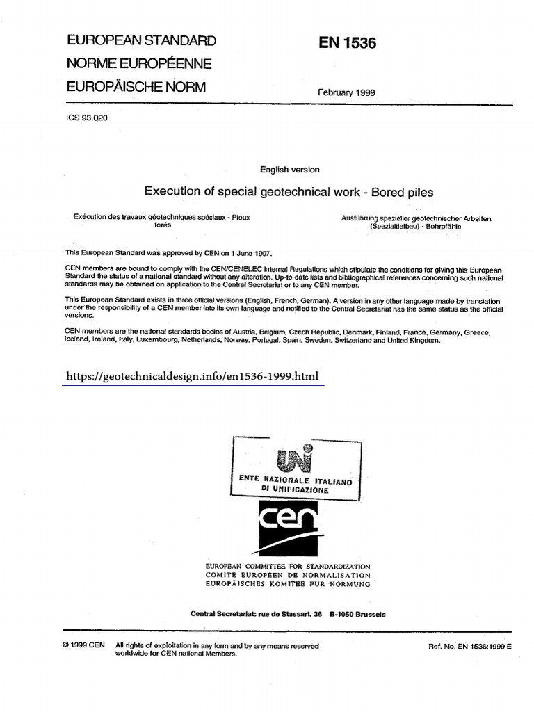 EN 1536:1999 Geotechnical Standards Guide | PDF