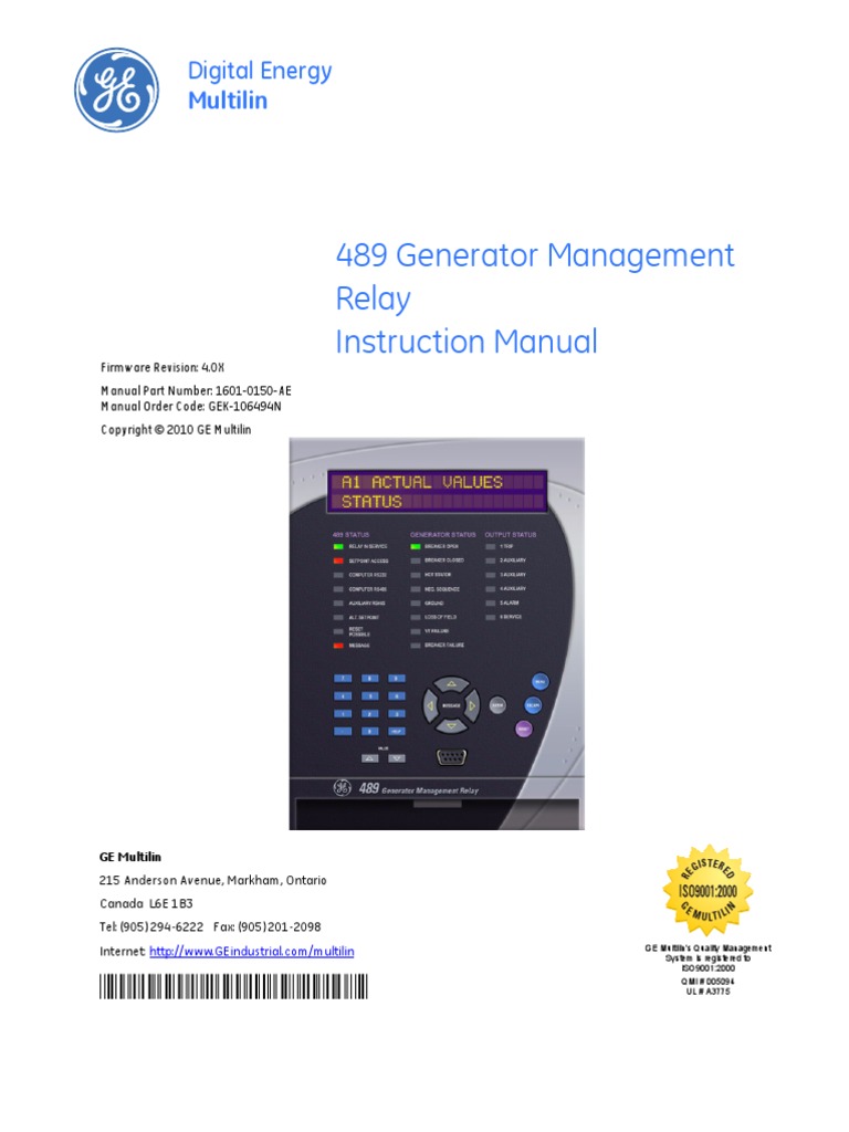 489 Generator Management Relay Instruction Manual: Multilin