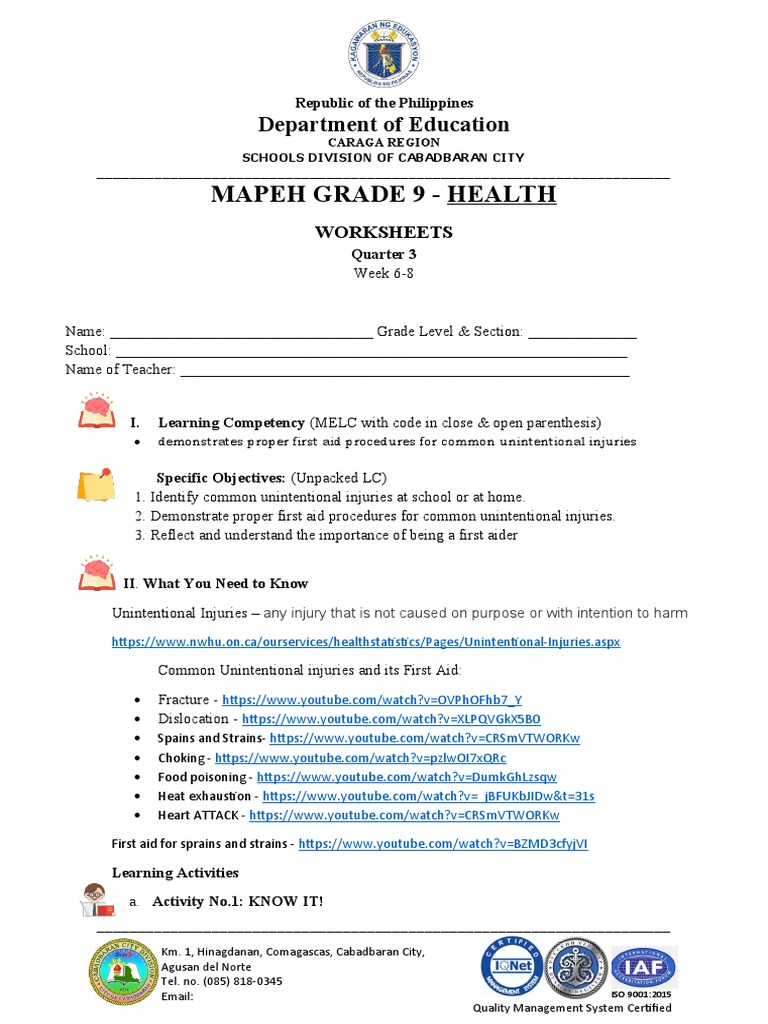 Mapeh Grade 9 - Health: Department of Education | PDF | First Aid | Burn