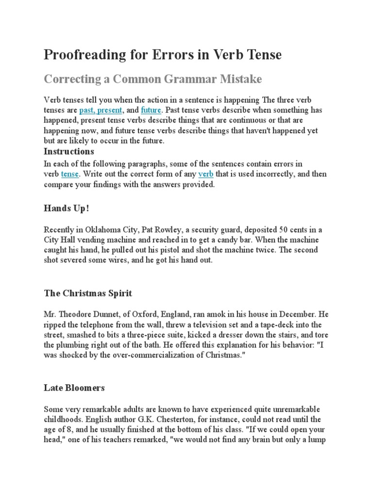 Proofreading For Errors in Verb Tense: Correcting A Common Grammar ...