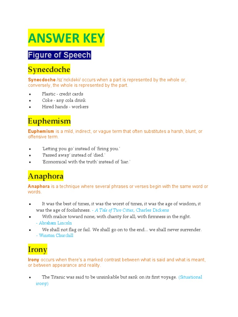 Answer Key: Figure of Speech | PDF | Irony | Poetic Devices