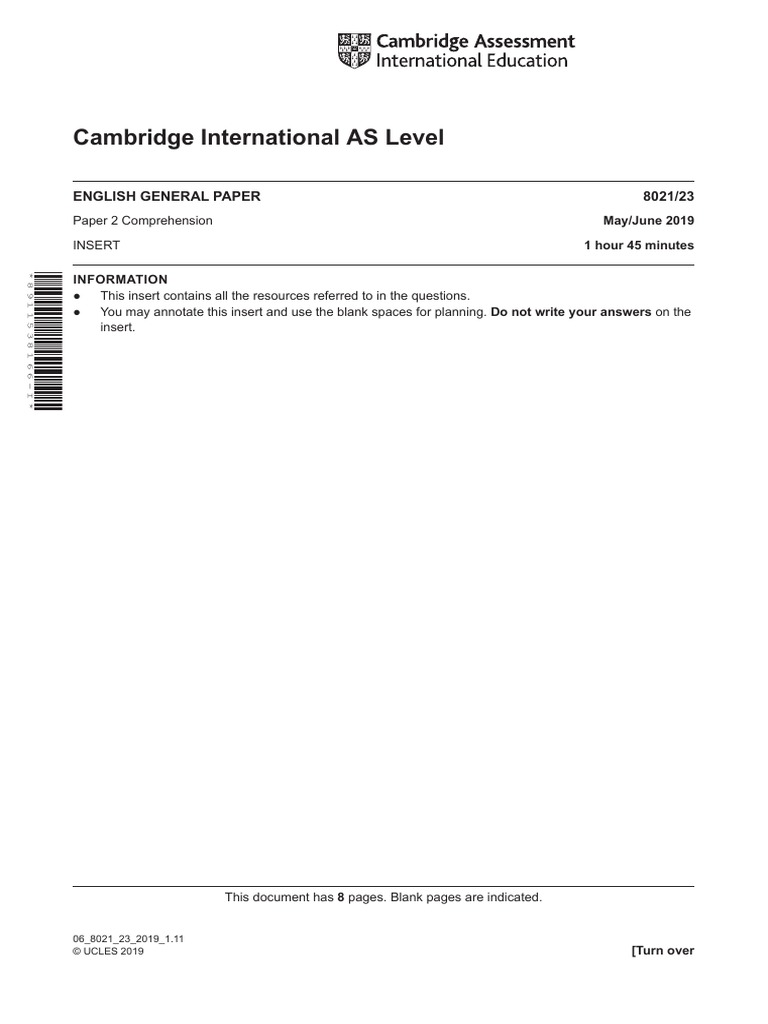 Cambridge International AS Level: English General Paper 8021/23 | PDF ...