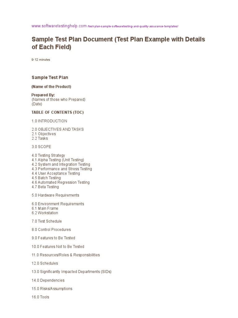 Sample Test Plan Document | PDF | Software Testing | Unit Testing