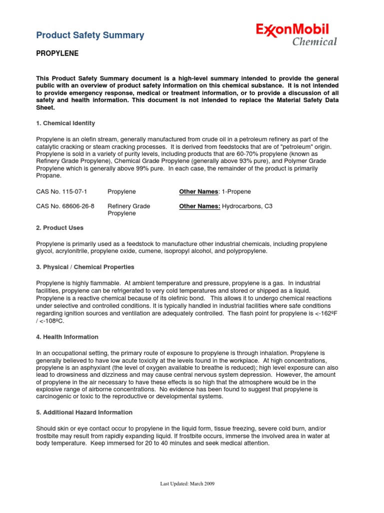 Propylene Product Safety Overview | PDF | Cracking (Chemistry) | Oil ...