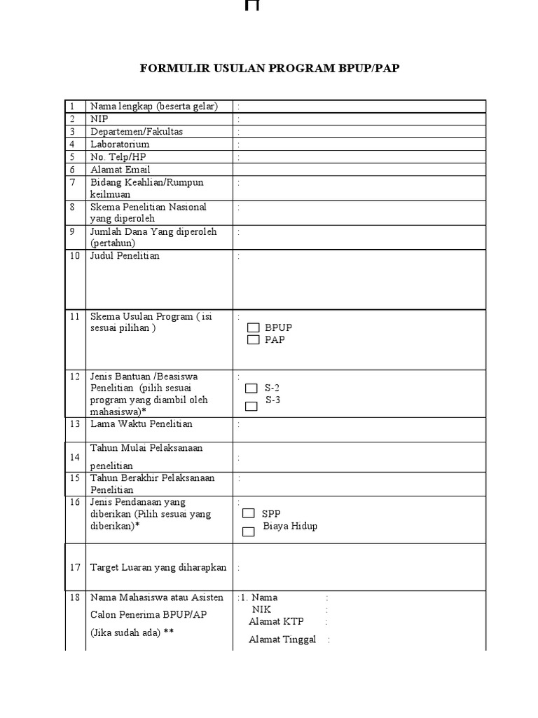 Form Usulan PAP BPUP | PDF