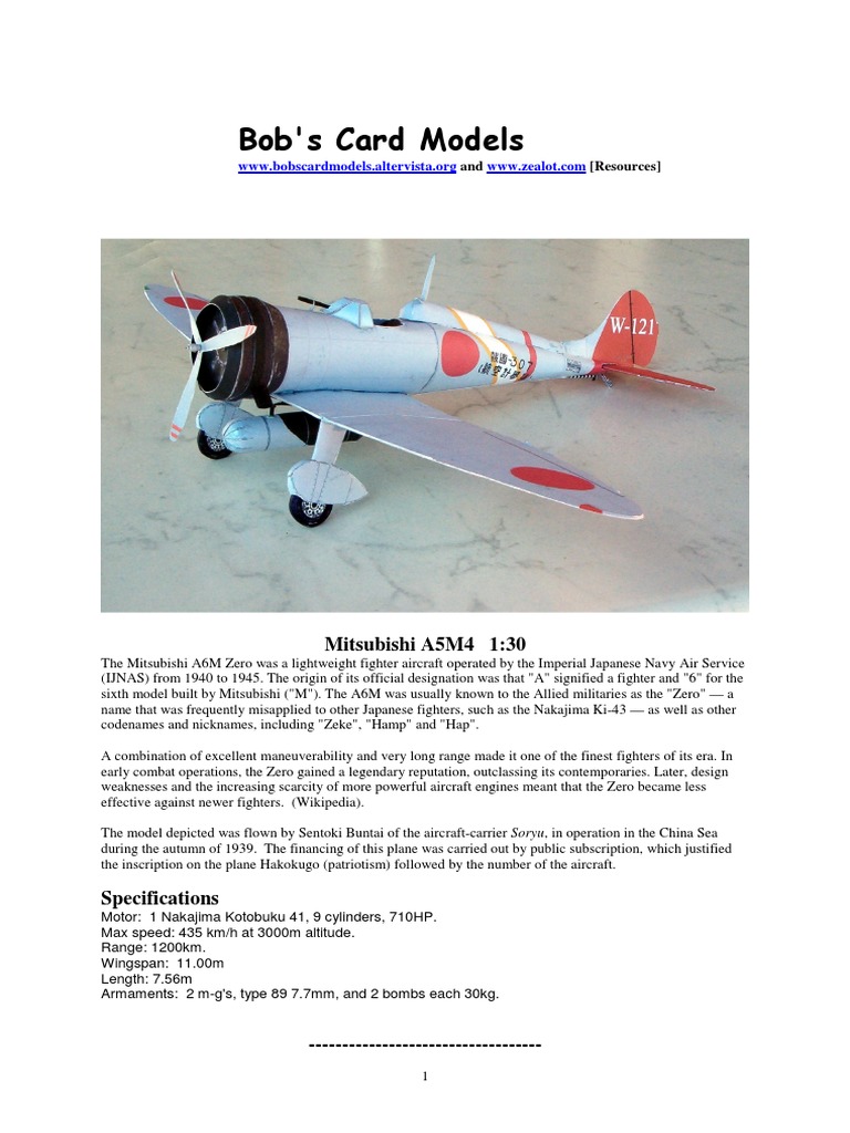 Bob's Card Models: Mitsubishi A5M4 1:30 | PDF | Vehicle Design | Aviation