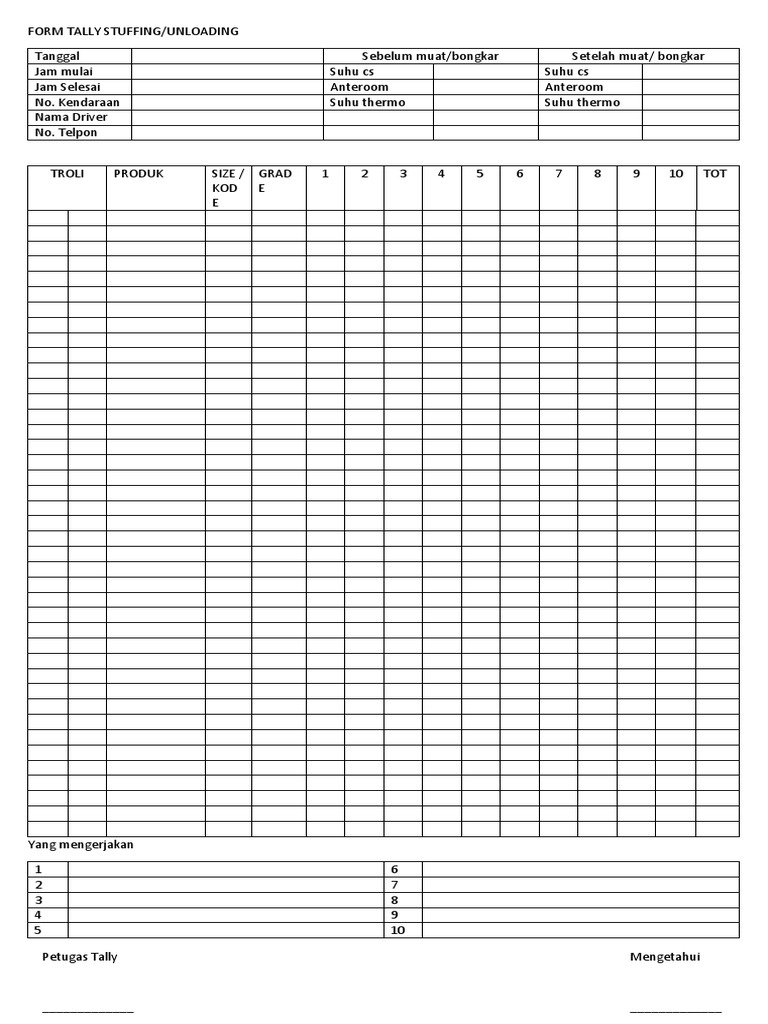 Form Tally Muat dan Bongkar Barang | PDF