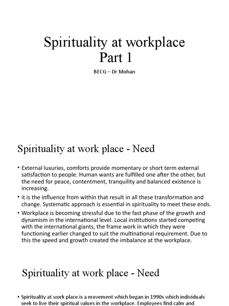 Spirituality at Workplace - Part 1 | PDF | Spirituality | Action ...