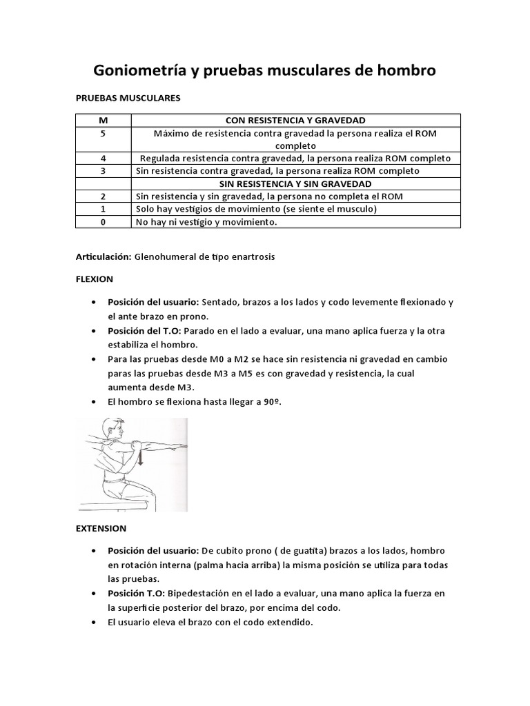 Goniometría y Pruebas Musculares de Hombro | PDF | Codo | Hombro