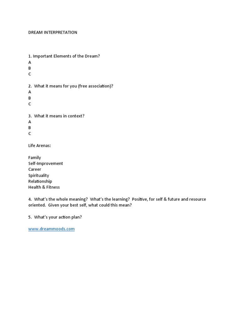 Dream Interpretation Worksheet | PDF