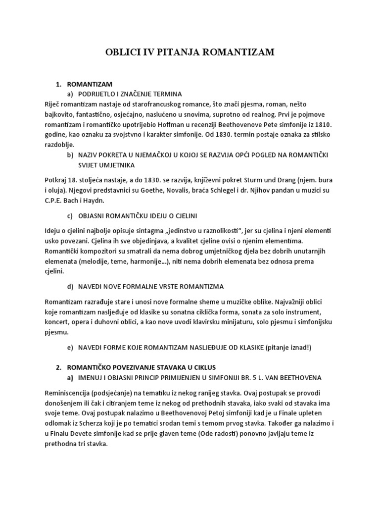 Oblici Iv Pitanja Romantizam | PDF