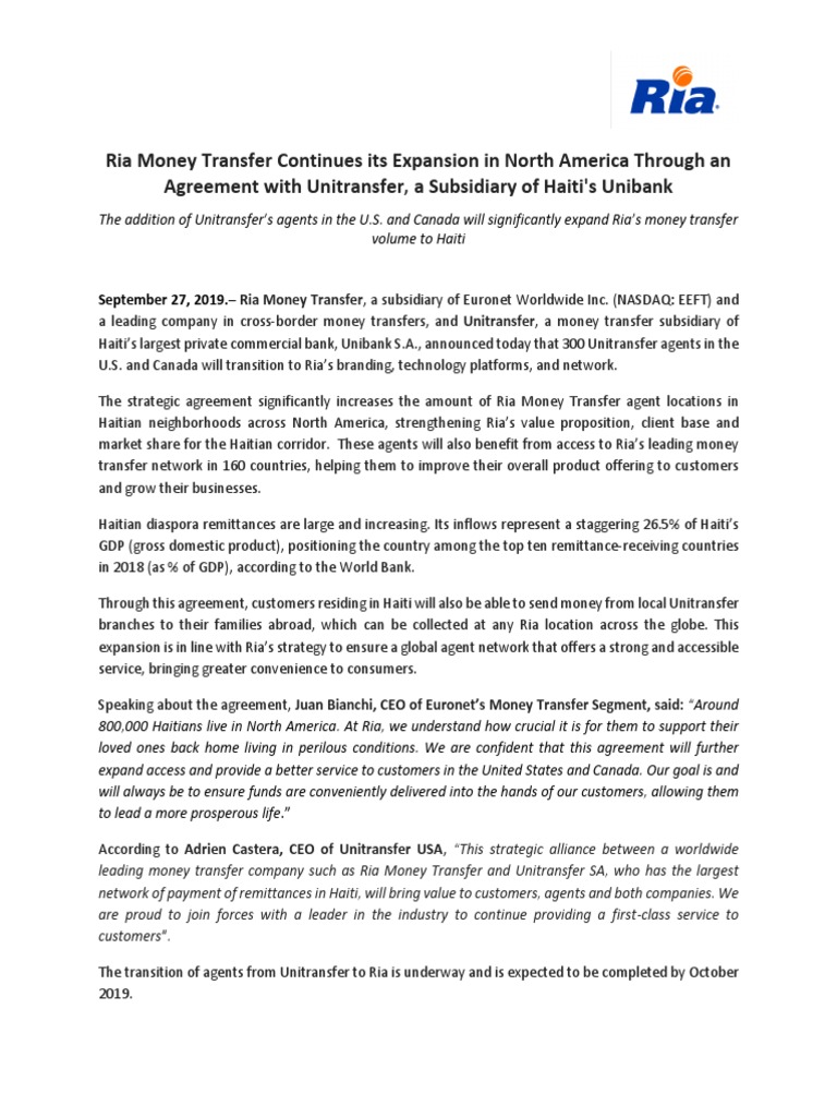 Unitransfer Press Release PDF | PDF | Wire Transfer | Banking