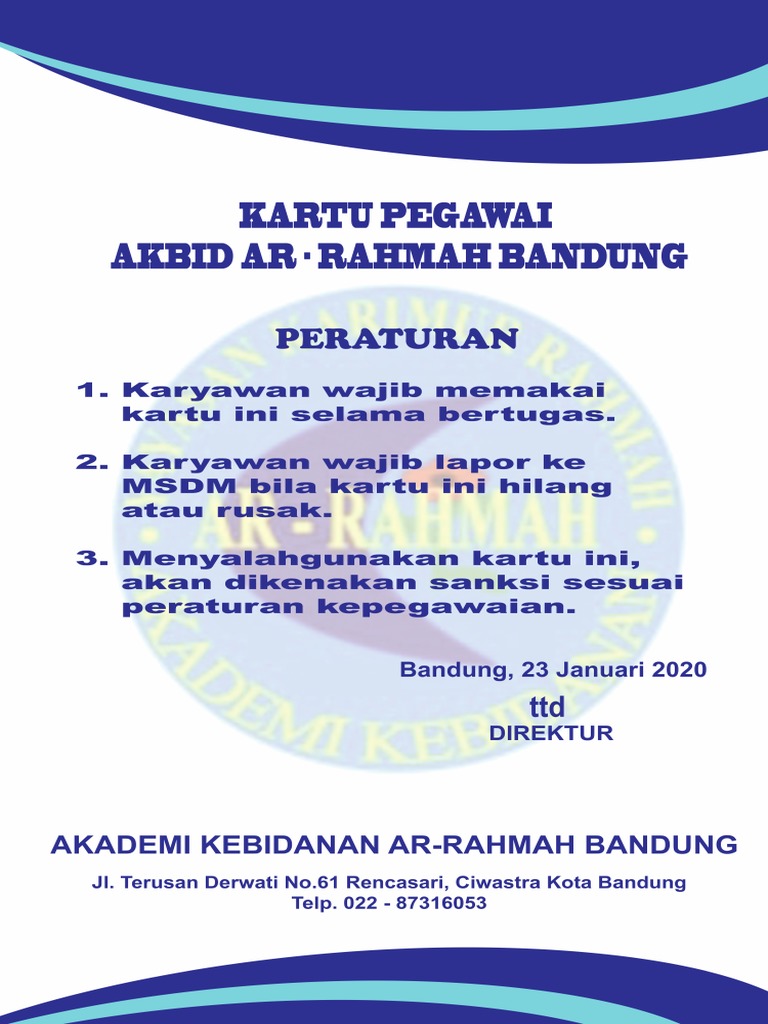 Belakang Id-Card Ar-Rahmah | PDF