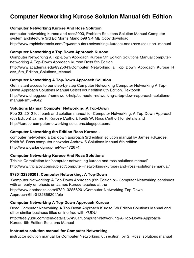 Computer Networking Kurose Solution Manual 6th Edition | PDF