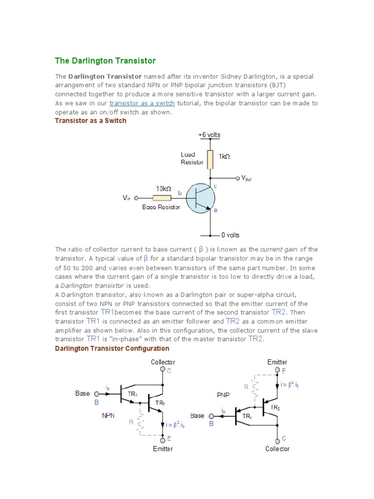 The Darlington Transistor: Transistor As A Switch | PDF | Bipolar ...