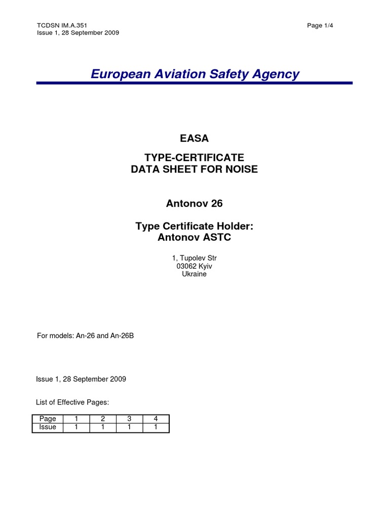 European Aviation Safety Agency: Easa Type-Certificate Data Sheet For ...