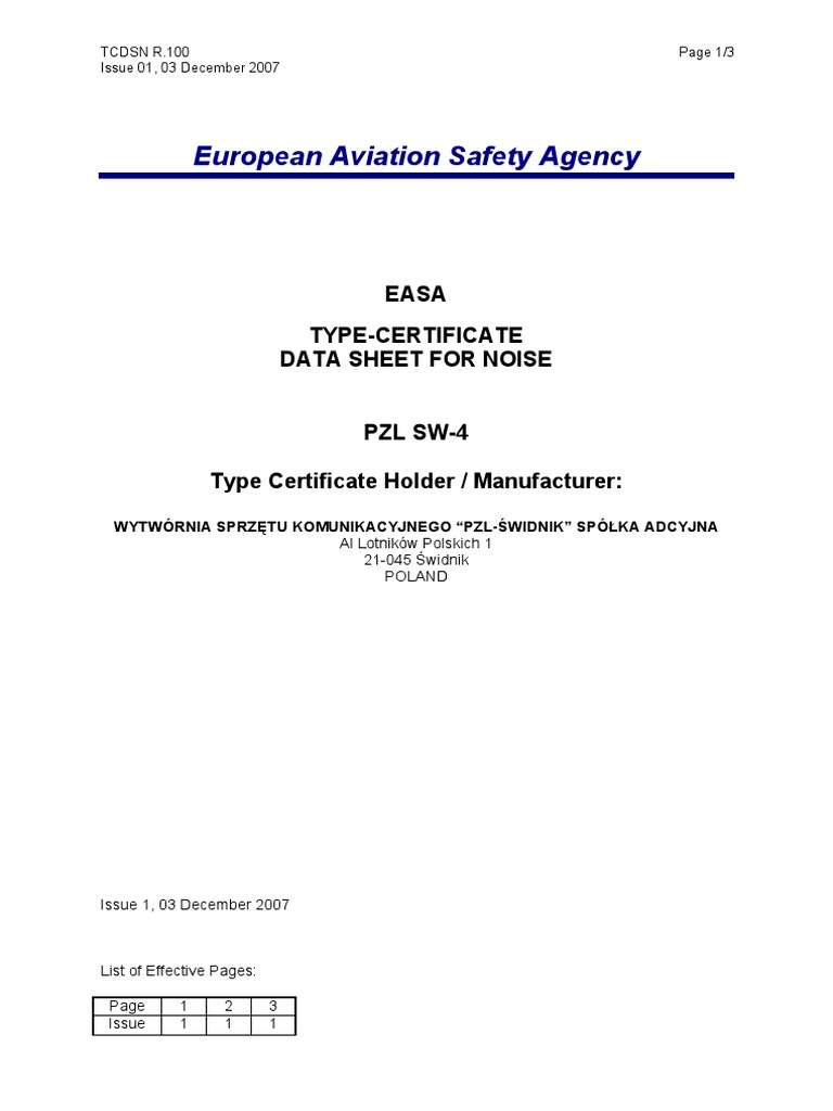 European Aviation Safety Agency: Easa Type-Certificate Data Sheet For ...